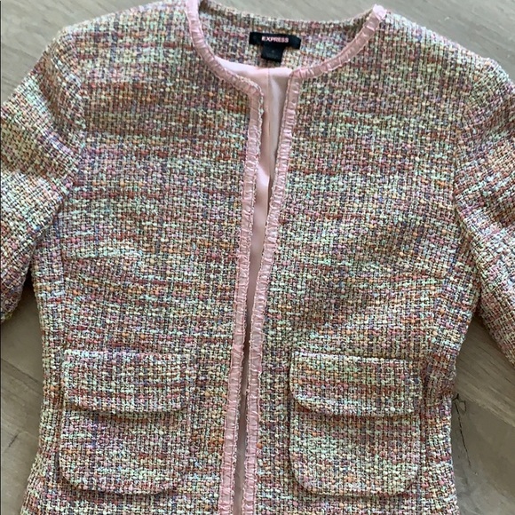Express | Jackets & Coats | Express Pink Coco Tweed Jacket | Poshmark